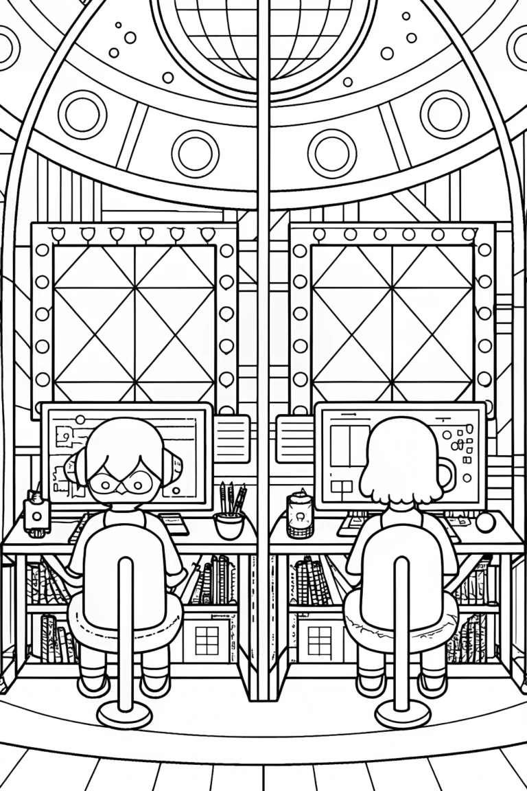 Anime creators in a floating studio Coloring Page - Free & Printable