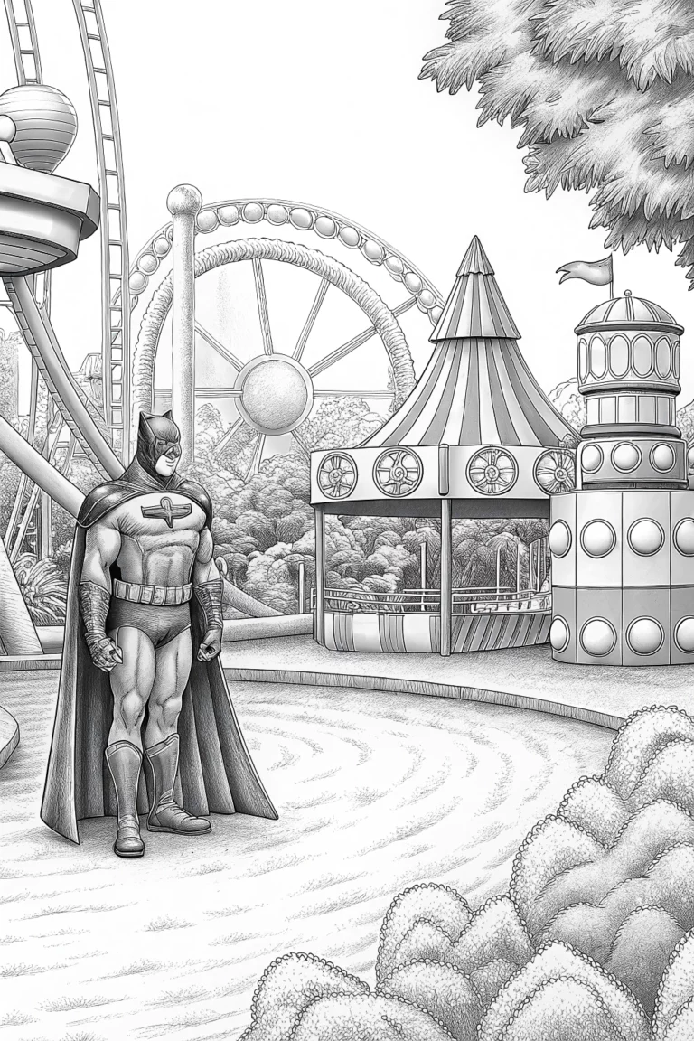 Batman at the quantum carnival Coloring Page - Free & Printable