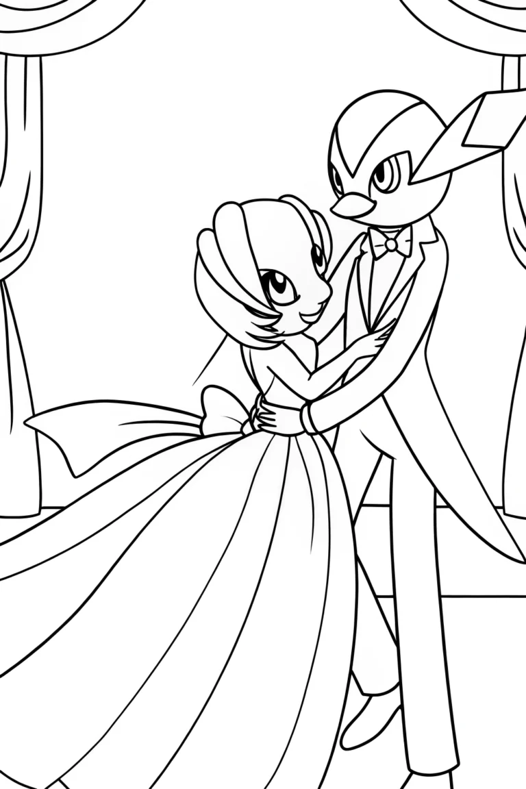Gardevoir and Gallade dance Coloring Page - Free & Printable