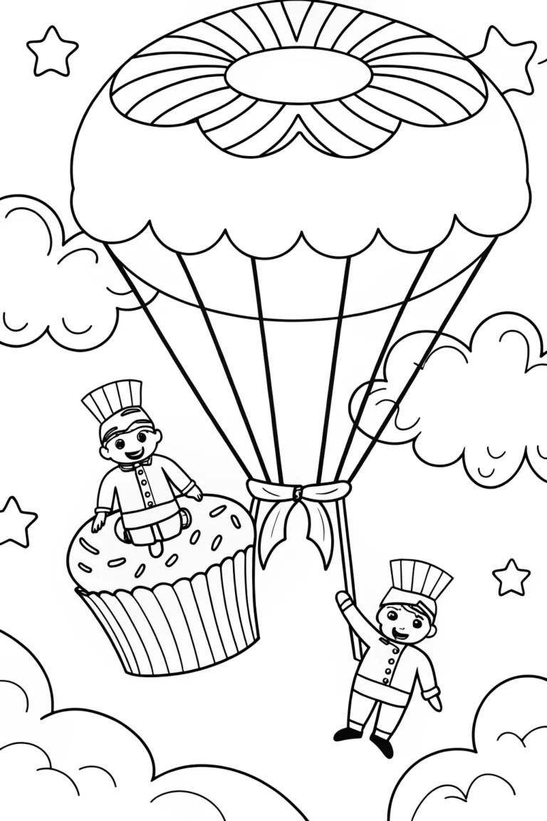 Cupcake and donut chefs in the sky Coloring Page - Free & Printable