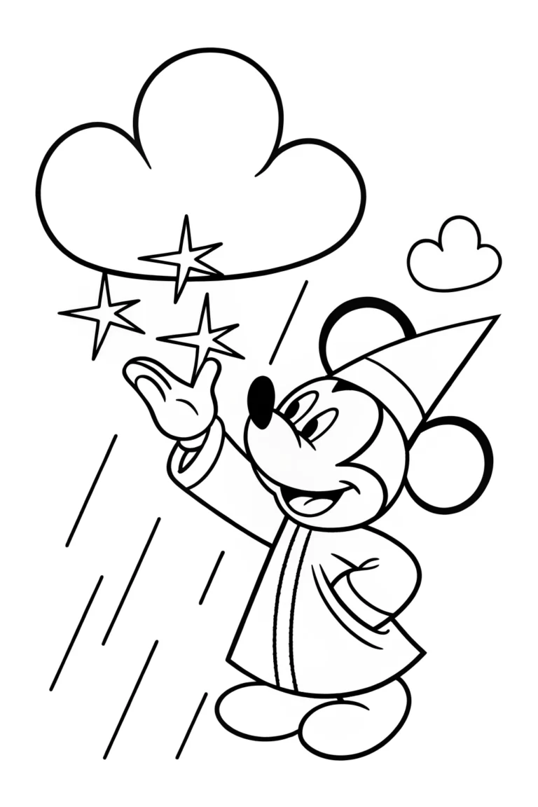 Mickey Mouse weather wizard scene Coloring Page - Free & Printable