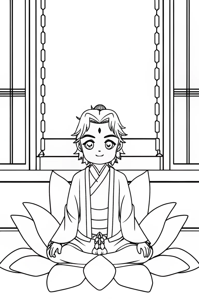 Demon Slayer meditating on a lotus Coloring Page - Free & Printable
