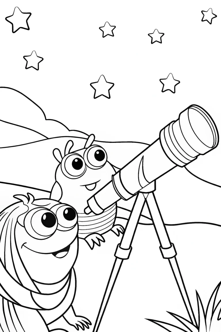 Monsters stargazing on a hill Coloring Page - Free & Printable