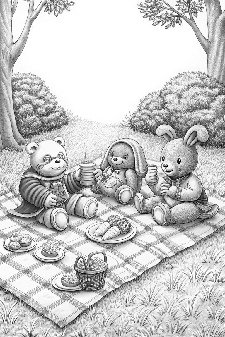 Animal friends having a picnic Coloring Page - Free & Printable