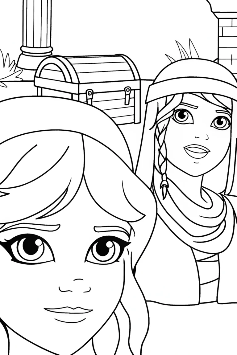 Anime guardians exploring treasure Coloring Page - Free & Printable