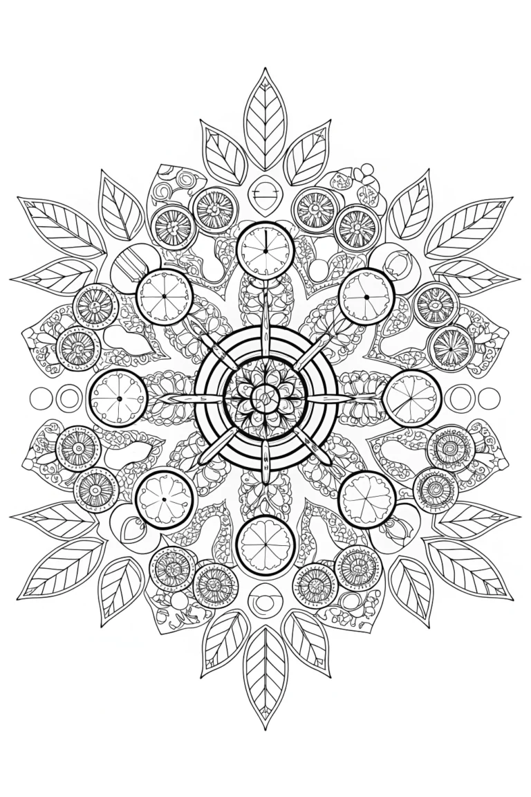 Whimsical mandala of timekeepers Coloring Page - Free & Printable