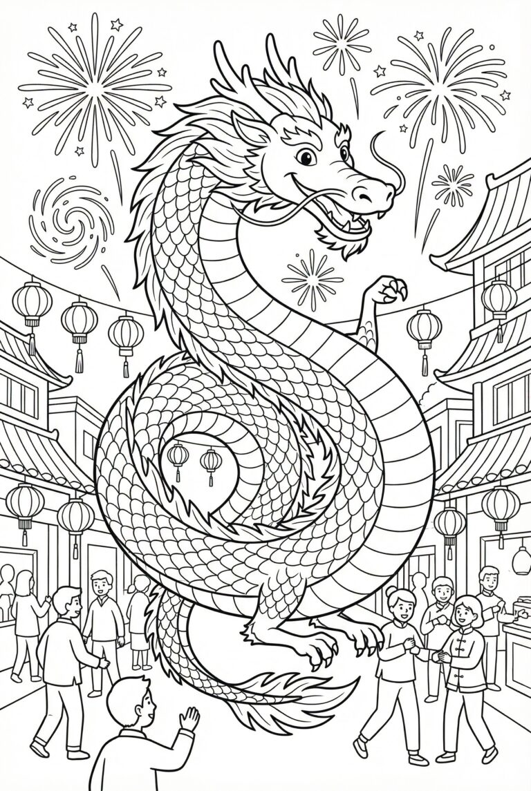 Dragon Festival Celebration Coloring Page - Free & Printable