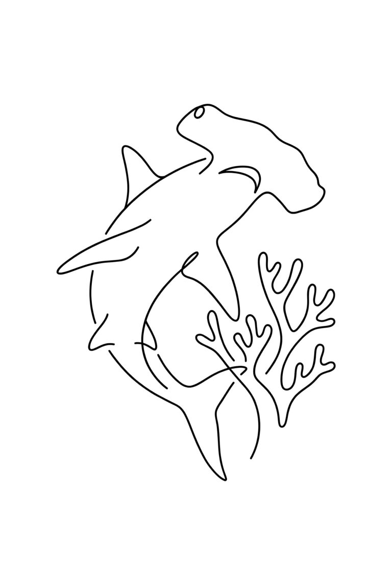 Hammerhead in Coral Reef Coloring Page - Free & Printable