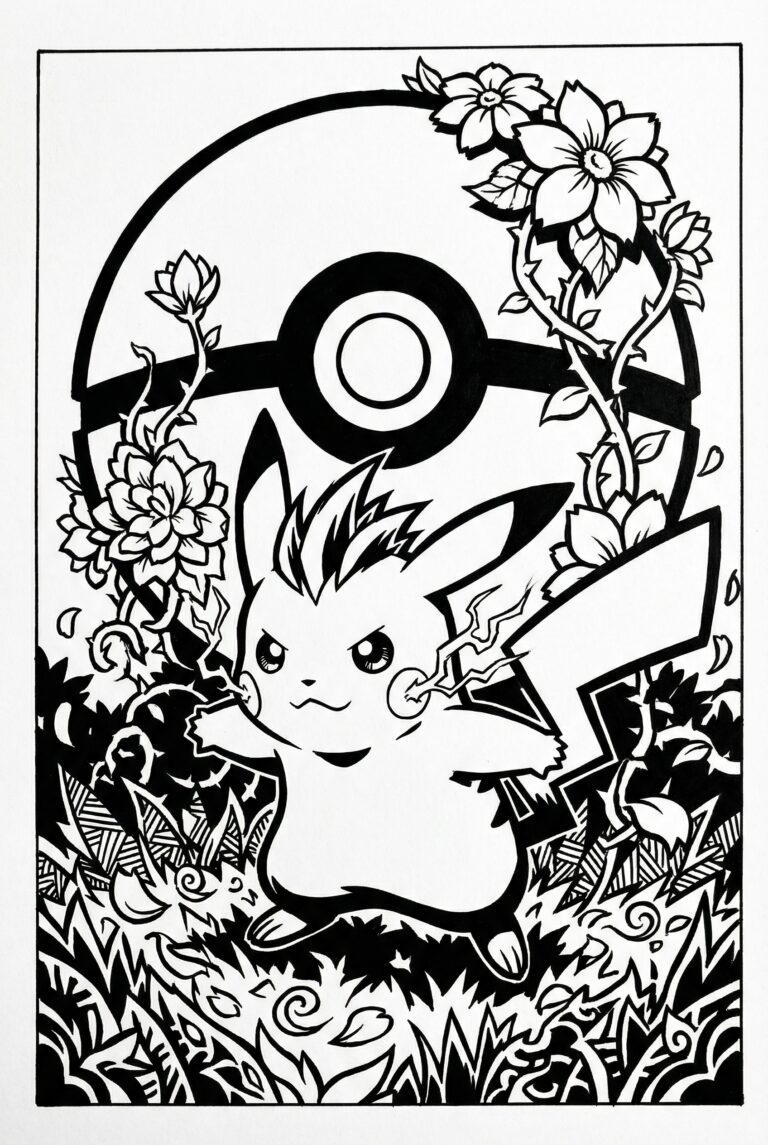 Pikachu's Floral Garden Coloring Page - Free & Printable