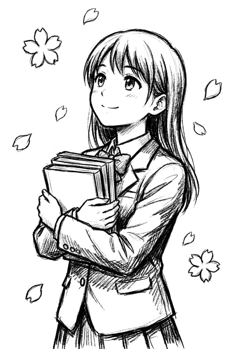 Sakura Schoolgirl Scene Coloring Page - Free & Printable