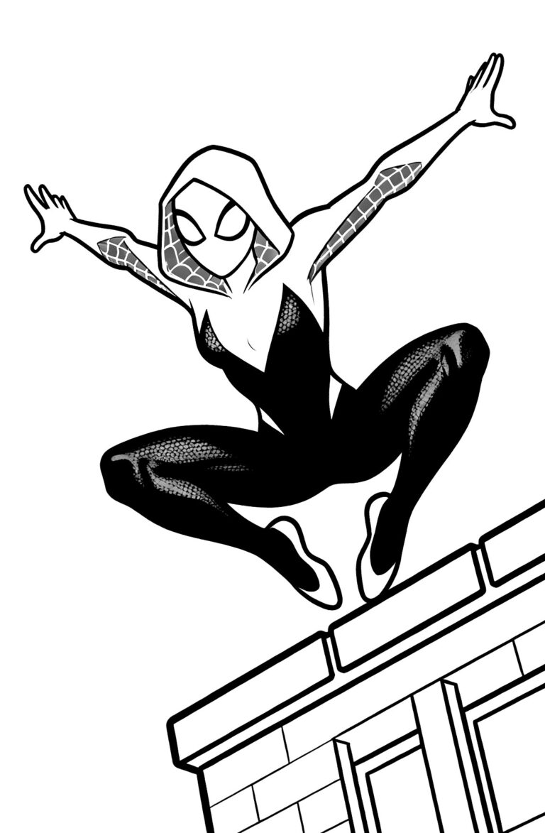 Spider-Gwen Rooftop Leap Coloring Page - Free & Printable