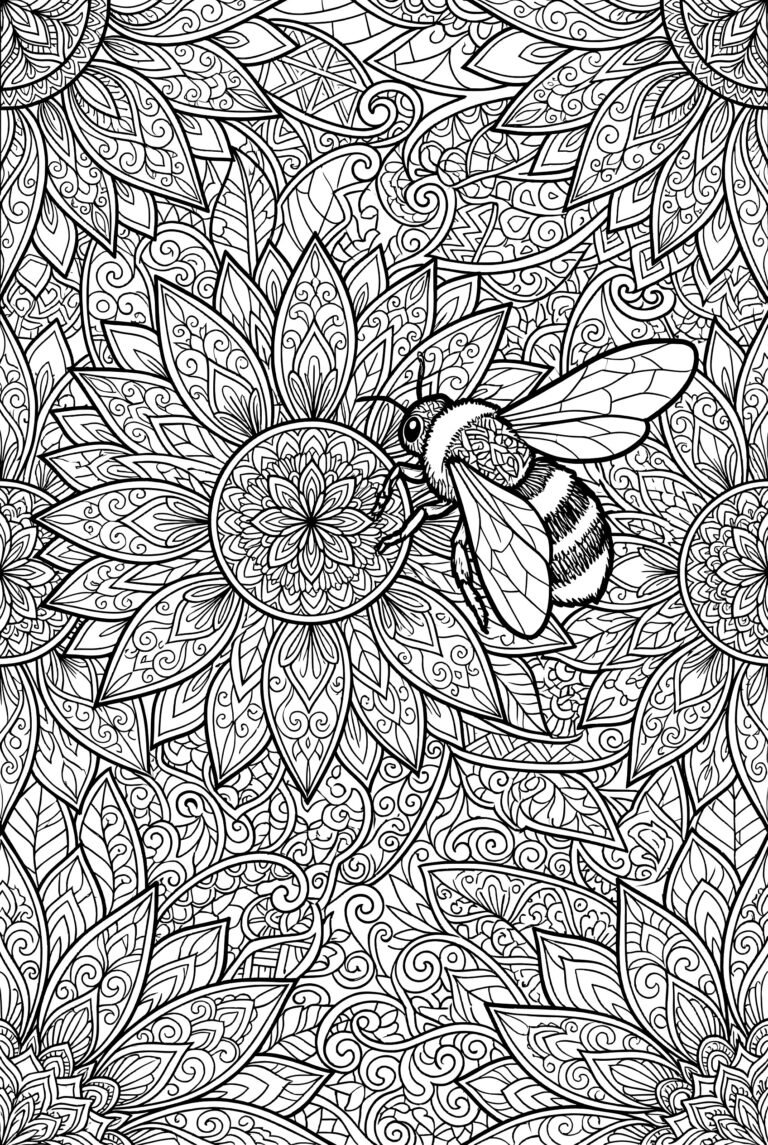 Sunflower Bee Garden Coloring Page - Free & Printable
